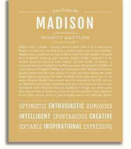 Madison Personalized Name Meaning Art Prints – Name Stories