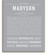 Madyson Personalized Name Meaning Art Prints – Name Stories