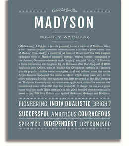 Madyson Personalized Name Meaning Art Prints – Name Stories
