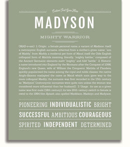 Madyson Personalized Name Meaning Art Prints – Name Stories