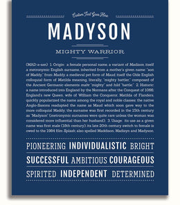 Madyson Personalized Name Meaning Art Prints – Name Stories