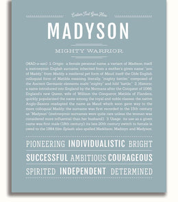 Madyson Personalized Name Meaning Art Prints – Name Stories