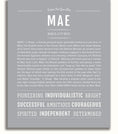 Mae Personalized Name Meaning Art Prints – Name Stories