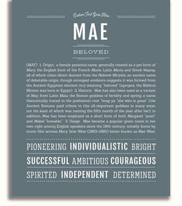 Mae Personalized Name Meaning Art Prints – Name Stories
