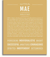 Mae Personalized Name Meaning Art Prints – Name Stories