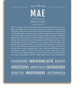 Mae Personalized Name Meaning Art Prints – Name Stories