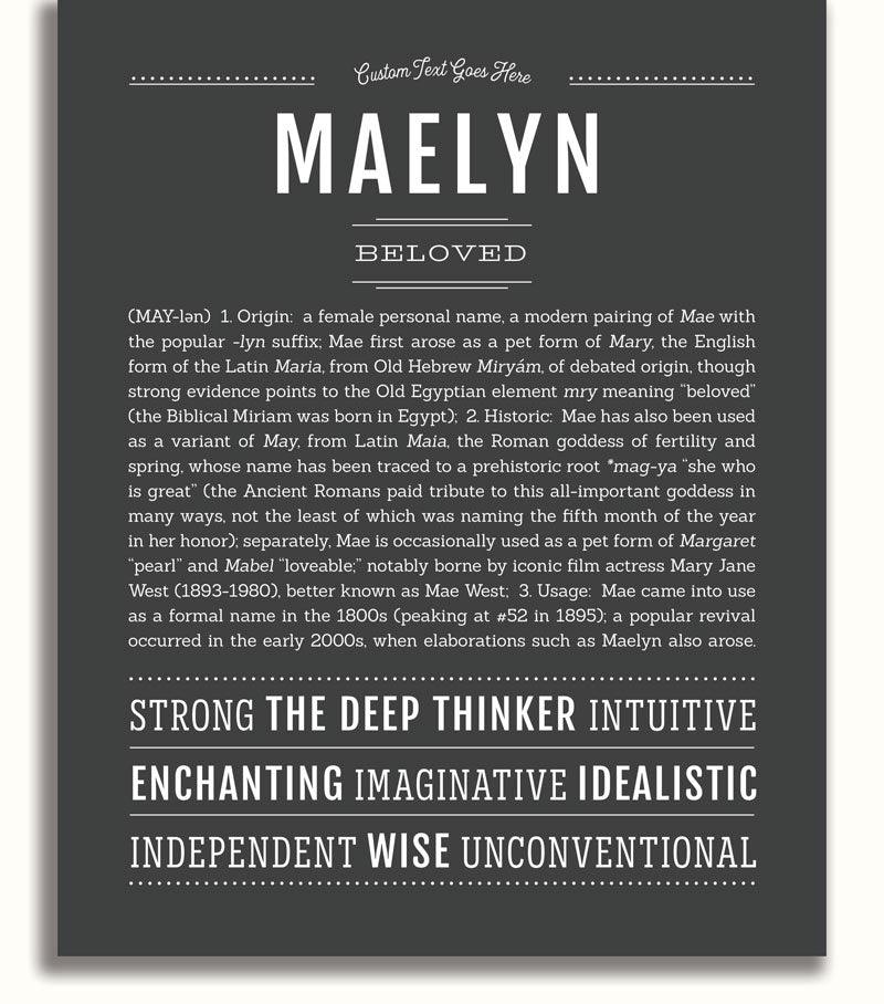 Maelyn Personalized Name Meaning Art Prints – Name Stories