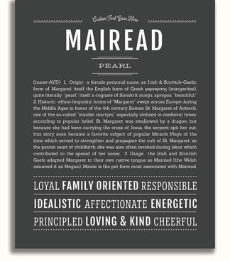 Mairead Personalized Name Meaning Art Prints – Name Stories