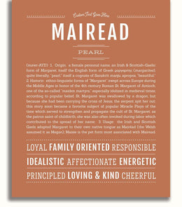 Mairead Personalized Name Meaning Art Prints – Name Stories