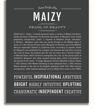 Maizy Personalized Name Meaning Art Prints – Name Stories