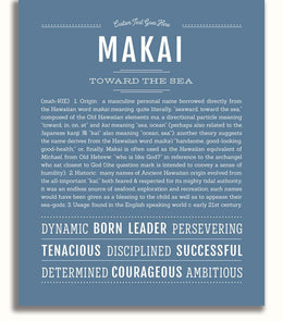 Makai Personalized Name Meaning Art Prints – Name Stories