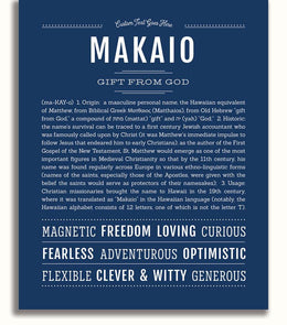 Makaio Personalized Name Meaning Art Prints – Name Stories