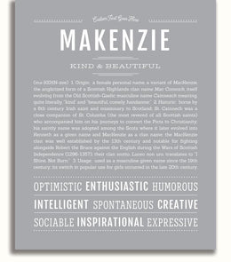 Makenzie Personalized Name Meaning Art Prints – Name Stories