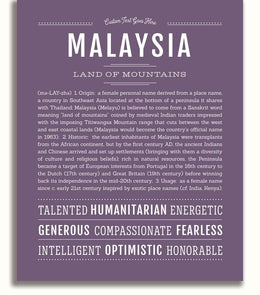 Malaysia | Name Art Print – Name Stories