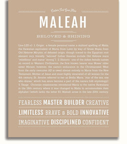 Maleah Personalized Name Meaning Art Prints – Name Stories