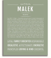 Malek Personalized Name Meaning Art Prints – Name Stories
