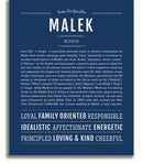 Malek Personalized Name Meaning Art Prints – Name Stories