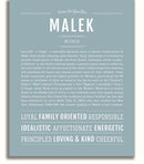 Malek Personalized Name Meaning Art Prints – Name Stories