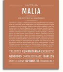 Malia Personalized Name Meaning Art Prints – Name Stories