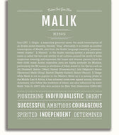 Malik Personalized Name Meaning Art Prints – Name Stories