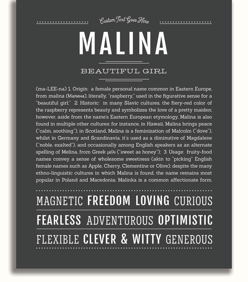 Malina Personalized Name Meaning Art Prints – Name Stories