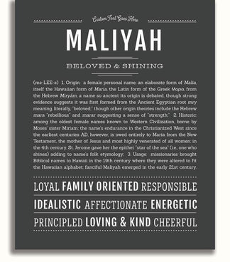 Maliyah Personalized Name Meaning Art Prints – Name Stories
