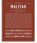 Maliyah Personalized Name Meaning Art Prints – Name Stories