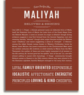 Maliyah Personalized Name Meaning Art Prints – Name Stories