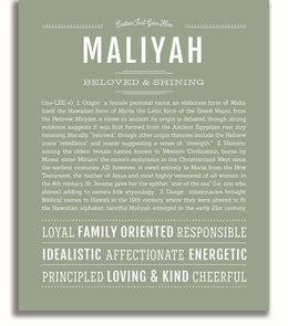 Maliyah Personalized Name Meaning Art Prints – Name Stories