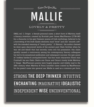 Mallie Personalized Name Meaning Art Prints – Name Stories