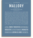 Mallory Personalized Name Meaning Art Prints – Name Stories