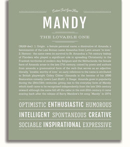 Mandy Personalized Name Meaning Art Prints – Name Stories