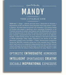 Mandy Personalized Name Meaning Art Prints – Name Stories