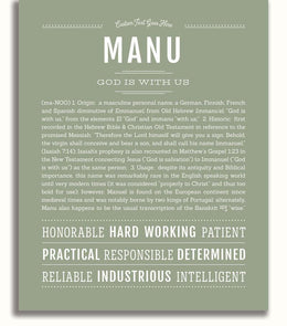 Manu Personalized Name Meaning Art Prints – Name Stories