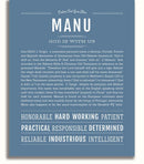Manu Personalized Name Meaning Art Prints – Name Stories