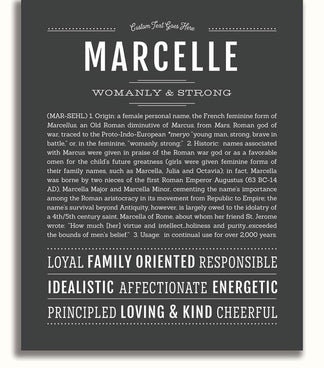 Marcelle Personalized Name Meaning Art Prints – Name Stories