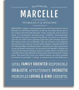 Marcelle Personalized Name Meaning Art Prints – Name Stories