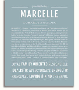 Marcelle Personalized Name Meaning Art Prints – Name Stories