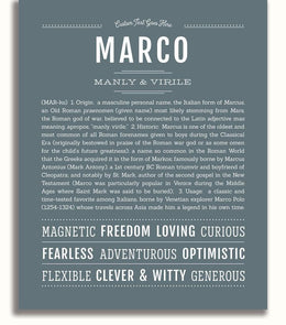 Marco Personalized Name Meaning Art Prints – Name Stories