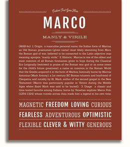 Marco Personalized Name Meaning Art Prints – Name Stories