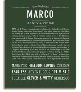 Marco Personalized Name Meaning Art Prints – Name Stories