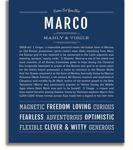Marco Personalized Name Meaning Art Prints – Name Stories