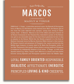 Marcos Personalized Name Meaning Art Prints – Name Stories