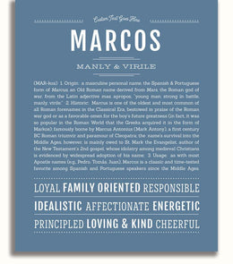 Marcos Personalized Name Meaning Art Prints – Name Stories