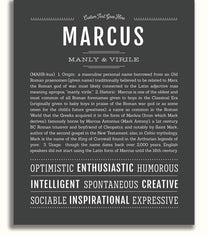Marcus Personalized Name Meaning Art Prints – Name Stories