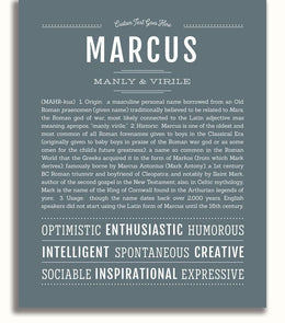 Marcus Personalized Name Meaning Art Prints – Name Stories
