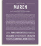 Maren Personalized Name Meaning Art Prints – Name Stories