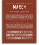 Maren Personalized Name Meaning Art Prints – Name Stories