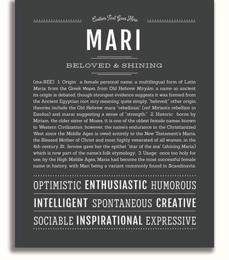 Mari Personalized Name Meaning Art Prints – Name Stories