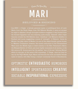 Mari Personalized Name Meaning Art Prints – Name Stories